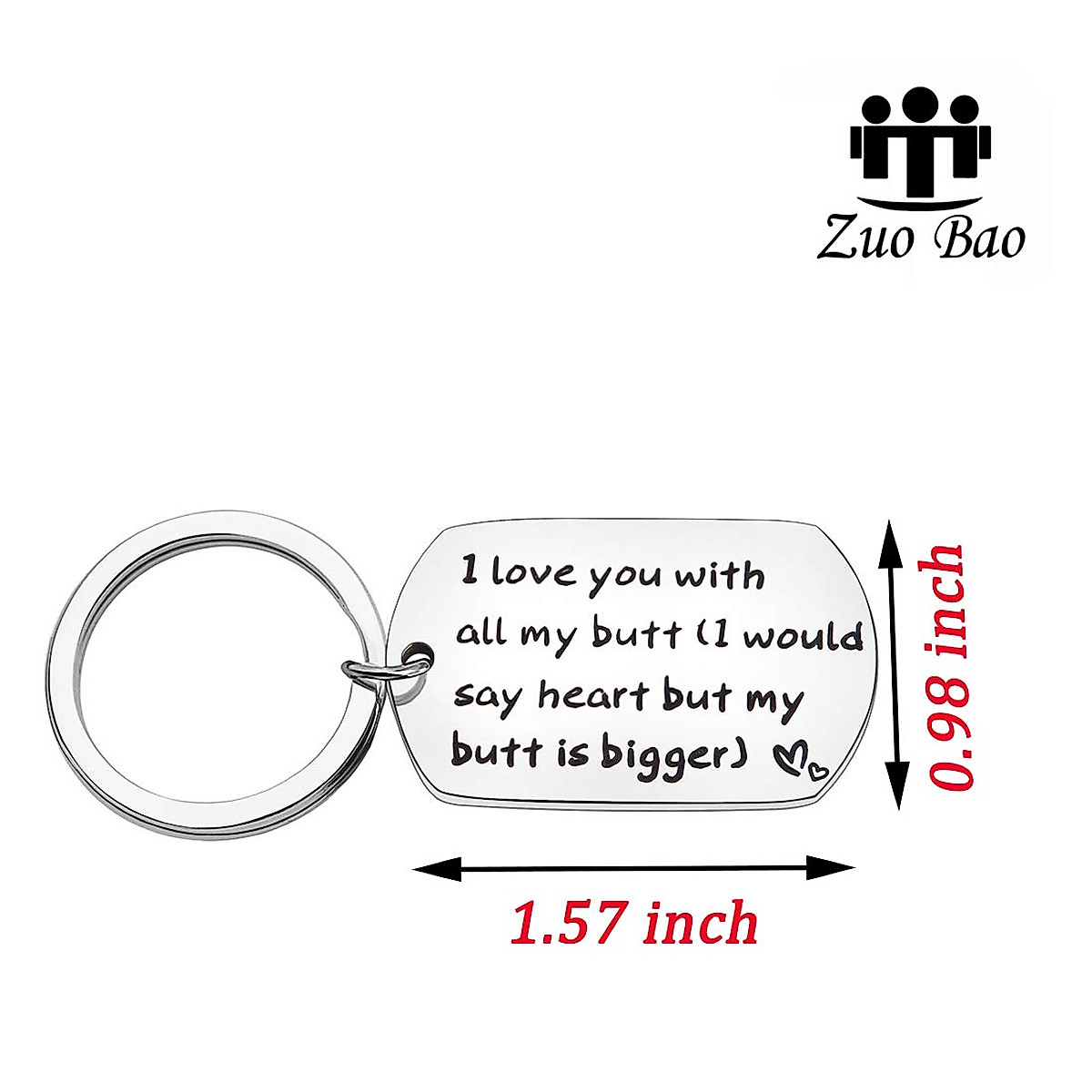 Zuo Bao Funny Keychain I Love You with All My Butt Dog Tag Gift for Boyfriend Girlfriend Valentine's Day (Keychain)