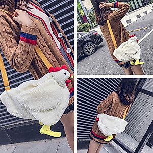 QQBOB Women Crossbody Bag Cartoon Chicken Pattern Large Capacity, Cute Casual Shoulder Bags Fleece Zipper Soft Plush Handbags, Gifts for Friends Daughter Girlfriend White