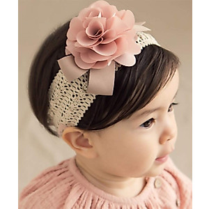Denifery Baby Girls Cute Headband Elastic Lace Hair Band Pink Flower Headband Hair Accessories