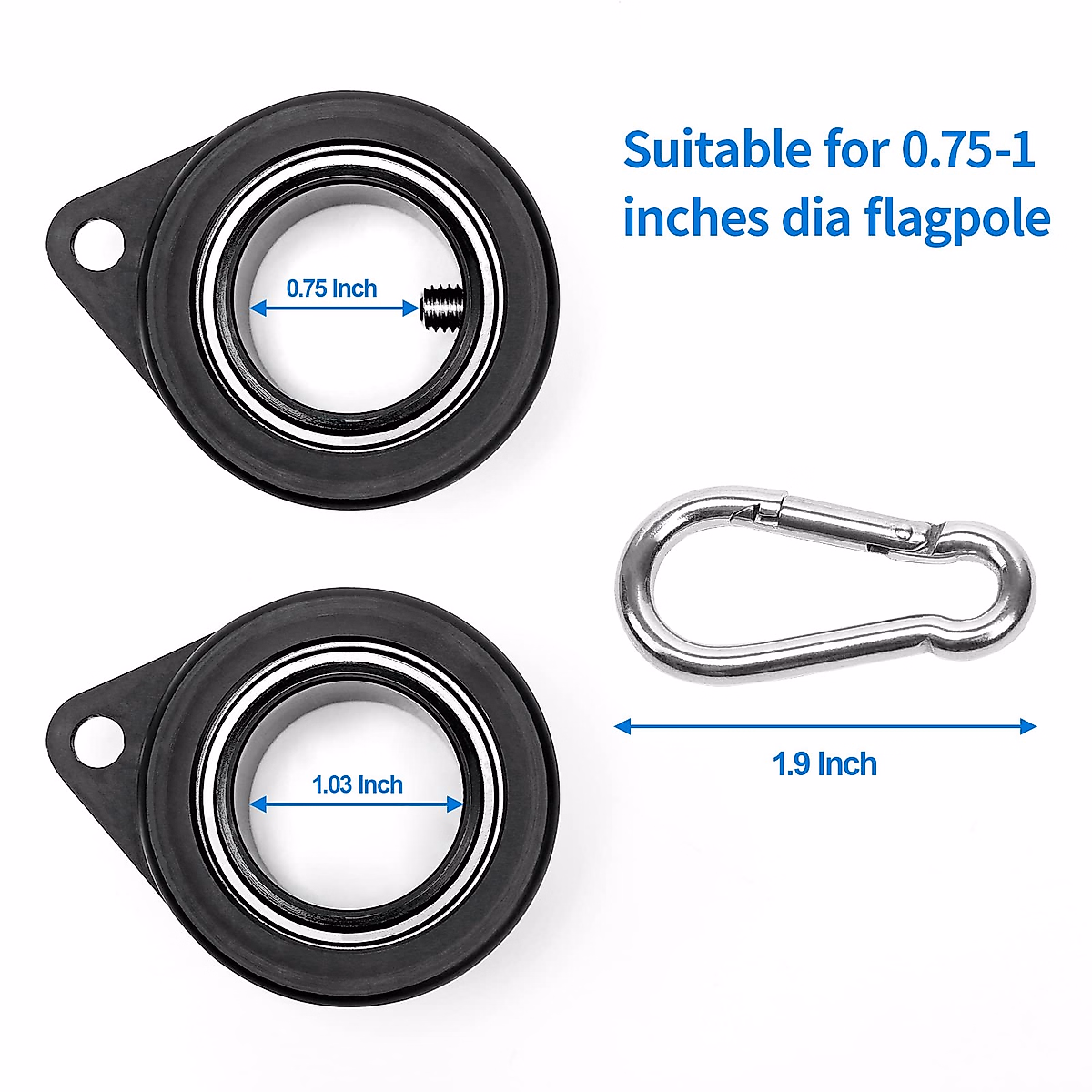 HIBLE 1 Inch Black Flag Pole Ring with Built-in Bearings, Spinning Aluminum Alloy Flagpole Rings, 360 Degree Rotating Tangle Free Flag Pole Spinners (Fit 0.75-1 Inch Pole)