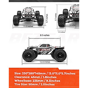 BEZGAR HM121 1:12 Scale RC Truck - 4x4 Offroad Waterproof High Speed 45+ KM/H Remote Control Truck for All Terrains, 2.4Ghz 4WD Fast RC Cars for Adults and Kids Boys with 2 Rechargebale Batteries