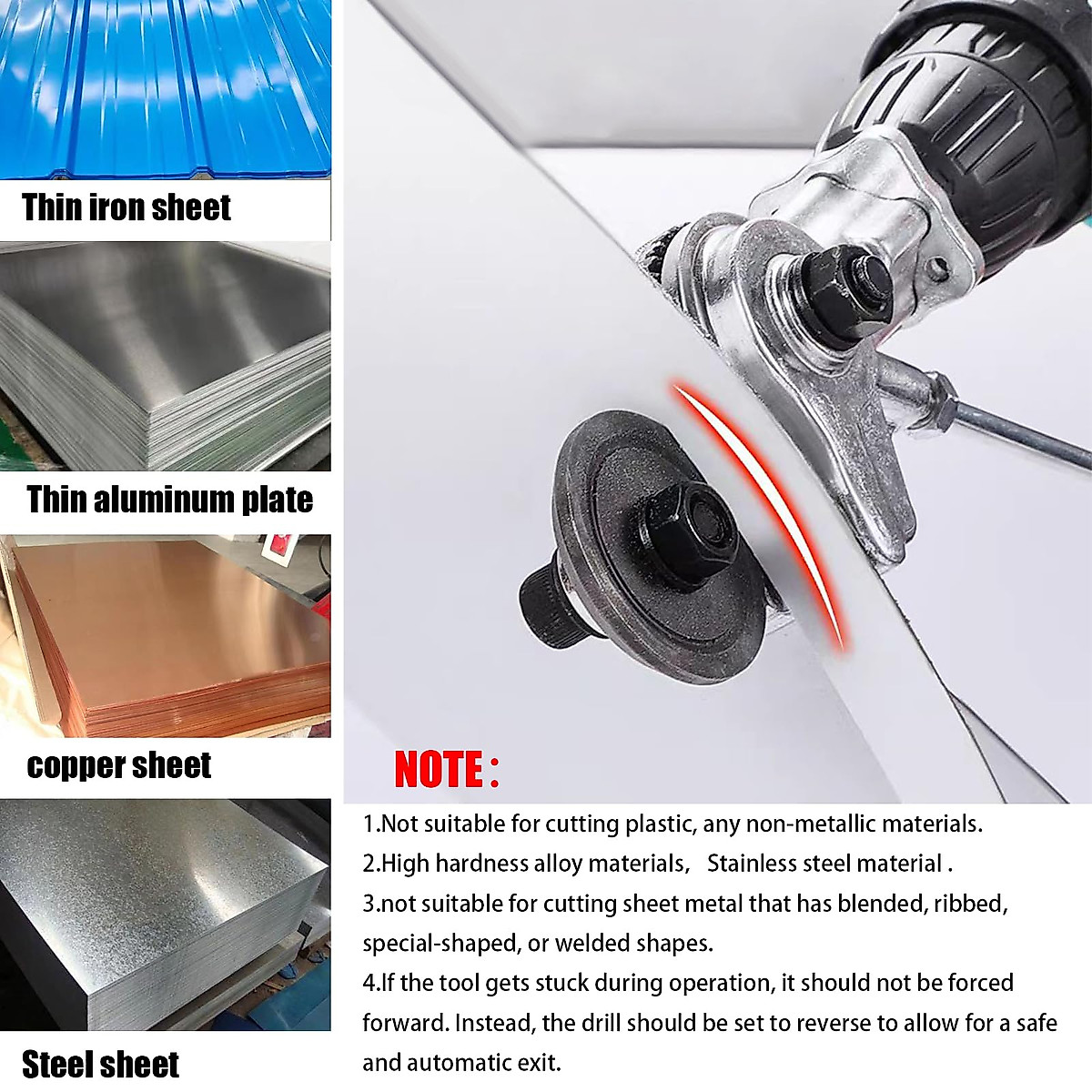 Electric Drill Plate Cutter Upgrade Drill Nibbler Metal Cutter Electric Drill Shears Attachment Metal Cutter For Cutting Aluminum Lron Copper Flat Metal Sheets