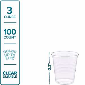 [100 Pack] 3 oz. Clear Plastic Cups, Small Disposable Bathroom, Mouthwash Polypropylene Cups