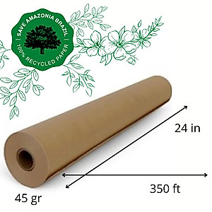 Eco Kraft Wrapping Paper Roll | 24in 350ft (45g) | Biodegradable with 100% Recycled Fiber | Multi-use: Natural Wrapping Paper, Table Cover/Runner, Moving, Packing & Shipping.