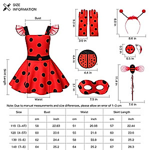 Ladybug Dress Costume for Girls with Polka Dots Tutu Dress Halloween Birthday Dress Up Pretend Play for Kids 3-8 (5-6)