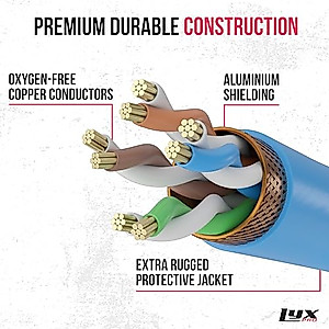 LyxPro 50 Feet Shielded CAT6 Ethercon Cable - Professional Audio & Lighting RJ45 Cable, Studio-Grade Sound Transmission, Extreme Durability - Blue