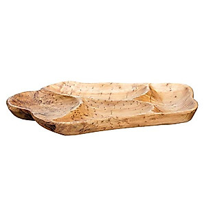 TJ Global Natural Root Wood Serving Platter Tray Board for Cheese, Appetizer, Charcuterie, Bread, Snacks, or Decor Display with 4 Compartments (18" x 13")