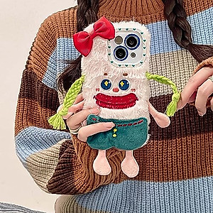Tewwsdi DIY Braids Funny Phone Case Compatible with iPhone 15 Plus,Cute Doll Plush Furry Winter Fluffy Case,Shockproof Girls Women Kids Case for iPhone 15 Plus 6.7inch(Green Braids)
