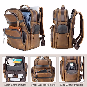 TIDING Men's Vintage Leather Backpack 15.6" Laptop Bag Large Capacity Business Travel Hiking Shoulder Daypacks