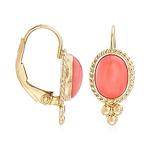 Ross-Simons Bezel-Set Coral Drop Earrings in 14kt Yellow Gold