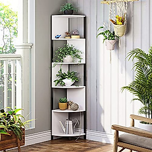 YITAHOME 6-Tier Corner Shelf, 68.8" Tall Modern Free Standing Zigzag Corner Bookshelf, 6 Shelf Display Corner Bookcase Open Small Book Shelves for Living Room, Home Office, Small Space, White