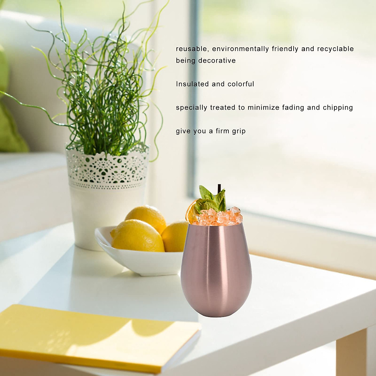 Stainless Steel Wine Glasses, 17oz 500ml Unbreakable Glasses Simple Modern Wine Tumbler Liquor Glasses Wine Mug Metal Wine Glasses Stainless Steel Cups for Home and Outdoor Wine Glasses, Rose Gold