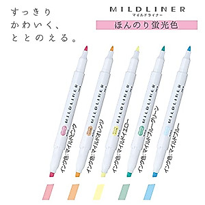 Zebra Mildliner WKT7-5C-N Highlighter, Slightly Fluorescent Colors, 5 Colors