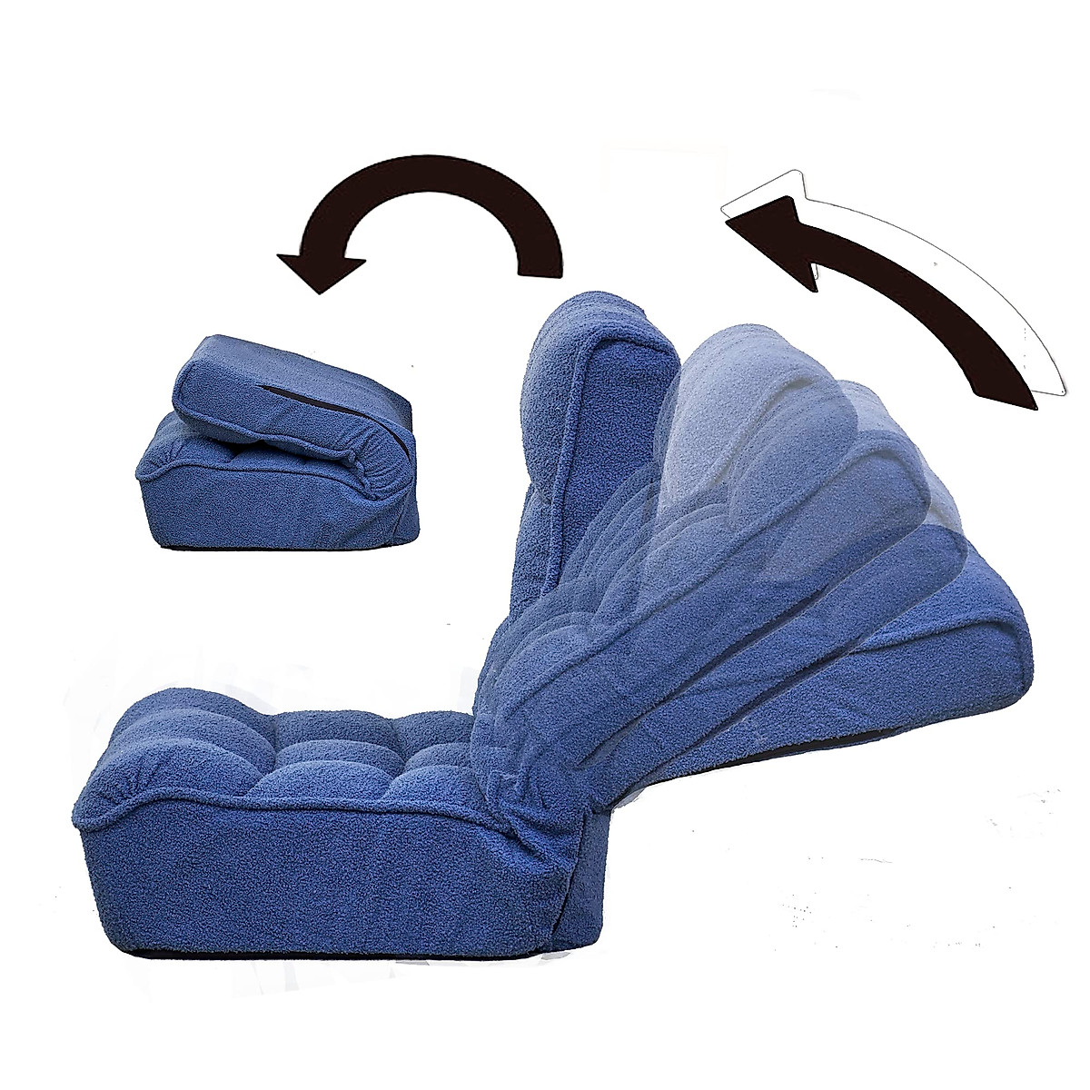 FIQHOME Lounge, Single, 3 Angles Adjustable Floor, Folding Japanese Lazy Sofa Tatami Balcony Reclining Chair for Living Room,Blue