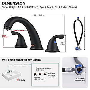 PARLOS 2 Handles Bathroom Sink Faucet 8 inch Widespread 3 Hole Deck Mount Lavatory Vanity Faucet, Matte Black, 1435004D