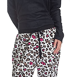 Hanes Women's Cozy Up Jogger 2 Piece Set Top and Jogger Pajamas, Black/Leopard, X-Large