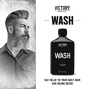 Victory Barber & Brand Beard Wash - Made in USA, Men's All-in-One Shampoo and Conditioner, Hydrating, Smoothening, Softening, 8.4 Fl Oz