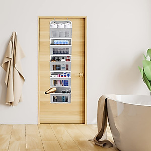 sysucpion Over The Door Hanging Organizer Storage with 5 Clear Window Large Capacity Pocket and 2 Metal Hooks for Pantry,Closet,Bathroom,Kitchen,Nursery,Dorm