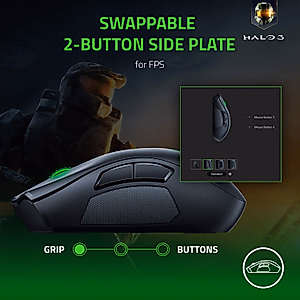 Razer Naga Pro Wireless Gaming Mouse: Interchangeable Side Plate w/ 2, 6, 12 Button Configurations - Focus+ 20K DPI Optical Sensor - Fastest Gaming Mouse Switch - Chroma RGB Lighting (Renewed)