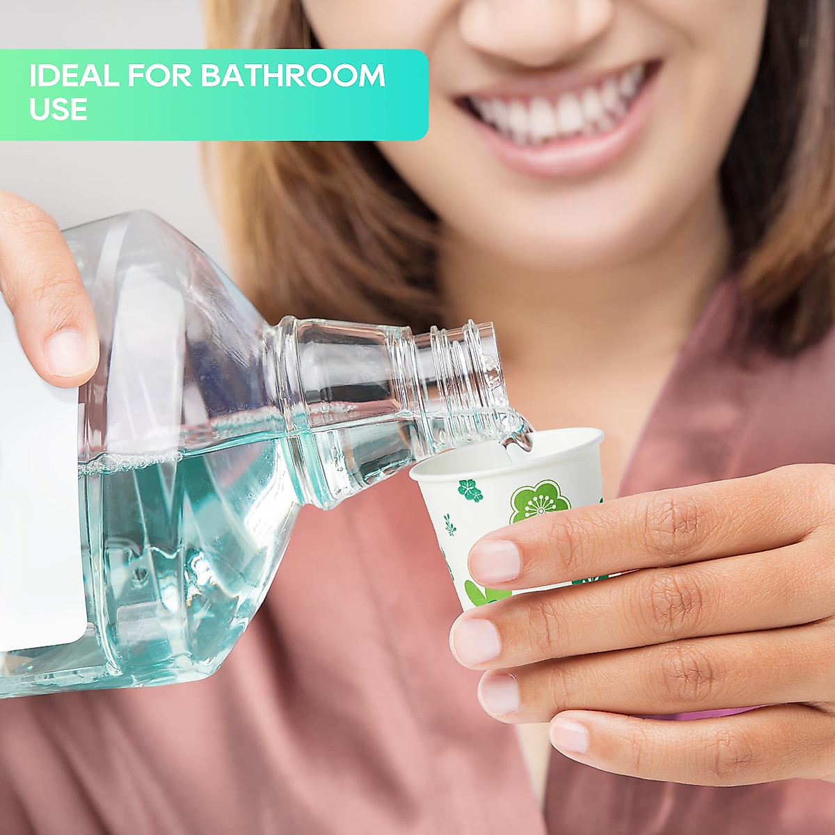 [300 Pack] Paper Cups, 3oz Disposable Bathroom Cups, Mouthwash Cups, Cold Disposable Drinking Cup for Party, Picnic, BBQ, Travel, and Event, Green Floral