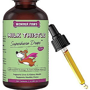 WONDER PAWS Liquid Glucosamine Drops Plus Milk Thistle Drops - for Dog Joint Health, Mobility Support, Liver, Detox & Overall Wellness – Liquid Glucosamine 16 Ounces - Milk Thistle 2 Ounces