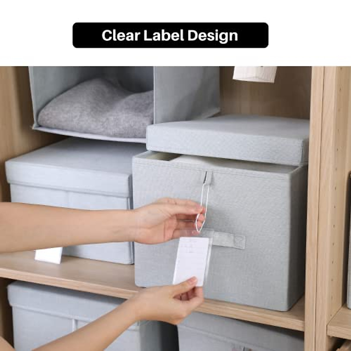 Clothes Storage 2 Pack, Storage Bins with Lids & Clear Window, Large Capacity Closet Organizer, Fabric Storage Containers for Clothing, Blanket, Comforter (M(15.7x11.8x9.8") for 15-20 T-shirts, Light Grey-1)