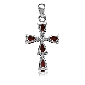 Silvershake 1.4ct. Natural Garnet White Gold Plated 925 Sterling Silver Cross Pendant with 18 Inch Chain Necklace