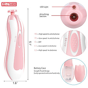 FANSIDI Baby Nail File Electric Nail Trimmer Safe Baby Nail Clippers Manicure Set with 10 Grinding Heads 8 Sandpapers, Trim Polish Groom for Newborn Infant Toddler or Adult Toes Fingernails Care, Pink