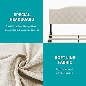 BALUS Upholstered Bed Frame with Headboard , Queen Platform Metal Bed Frame with Steel Slat Support / No Box Spring Needed / Easy Assembly/No Mattress,Beige