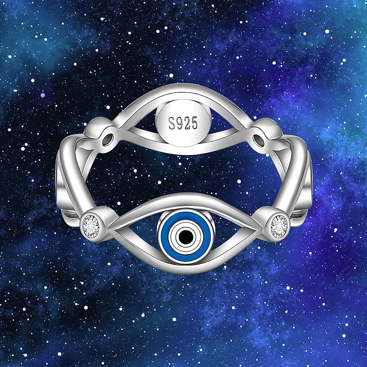 Blue Evil Eye Ring for Women Sterling Silver Turkish Evil Eye Rings Mal De Ojo Nazar Spiritual Greek All Seeing Eye Amulet Religious Jewelry Gift Size 8