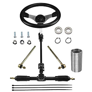 PRO BAT 300mm/11.8'' Steering Wheel Steel Kit 420mm/16.5'' Gear Rack Pinion Adjustable Shaft Set Replacement for Go Kart Go Cart Golf UTV 110cc 125cc 140cc 150cc Buggy