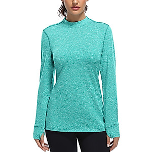 Fulbelle Cold Weather Thermal Fleece Running T-Shirts Women Long Sleeve, Fall Winter Workout Training Yoga Athletic Gym Sport Outdoor Hiking Shirts Relaxed Cozy Casual Clothes Green XX-Large