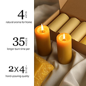 Natural Beeswax Pillar Candles 4 Packs, 140 Hours Burn Time, 100% Pure Beeswax Candles for Emergency Prayer Home Deco, Bees Wax Candles for Relax, Smokeless & Dripless [2x4 inch]
