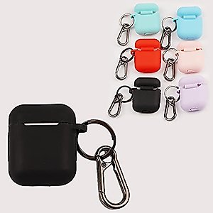 Antetek Compatible for AirPods Case with Keychain,Silicone Protective Cover Accessories Compatible with Apple AirPods 1st and 2nd Generation,Support Wireless Charging Shockproof (Black)