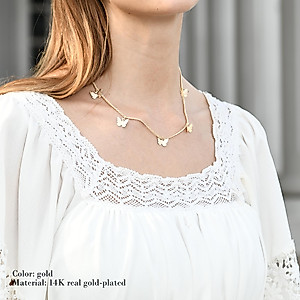 Ldurian Dainty Necklace, Layered Necklaces for Women, 14K Butterfly Choker Layering Chokers for Women, Dainty Butterfly Stack Jewelry
