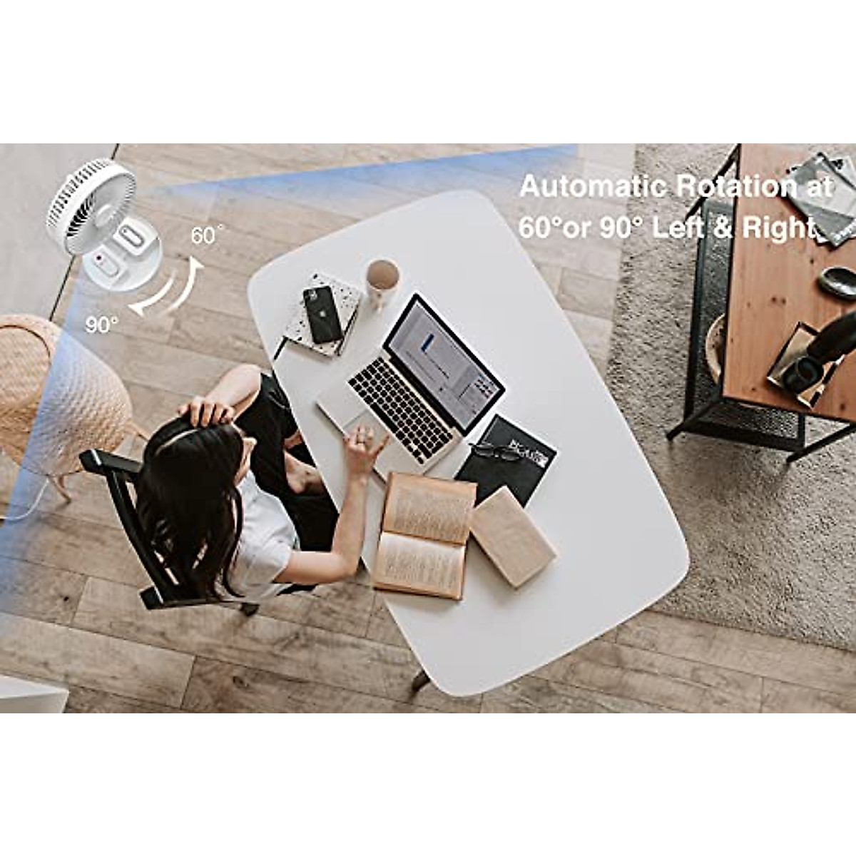 BC.HINGER 8-Inch Foldaway Oscillating Fan - Desk Table Fans Portable Air Circulator Travel Mini Fans Rechargeable Battery Operated, Pedestal Stand Floor Fan with Adjustable Height, 4 Speeds & Time Settings