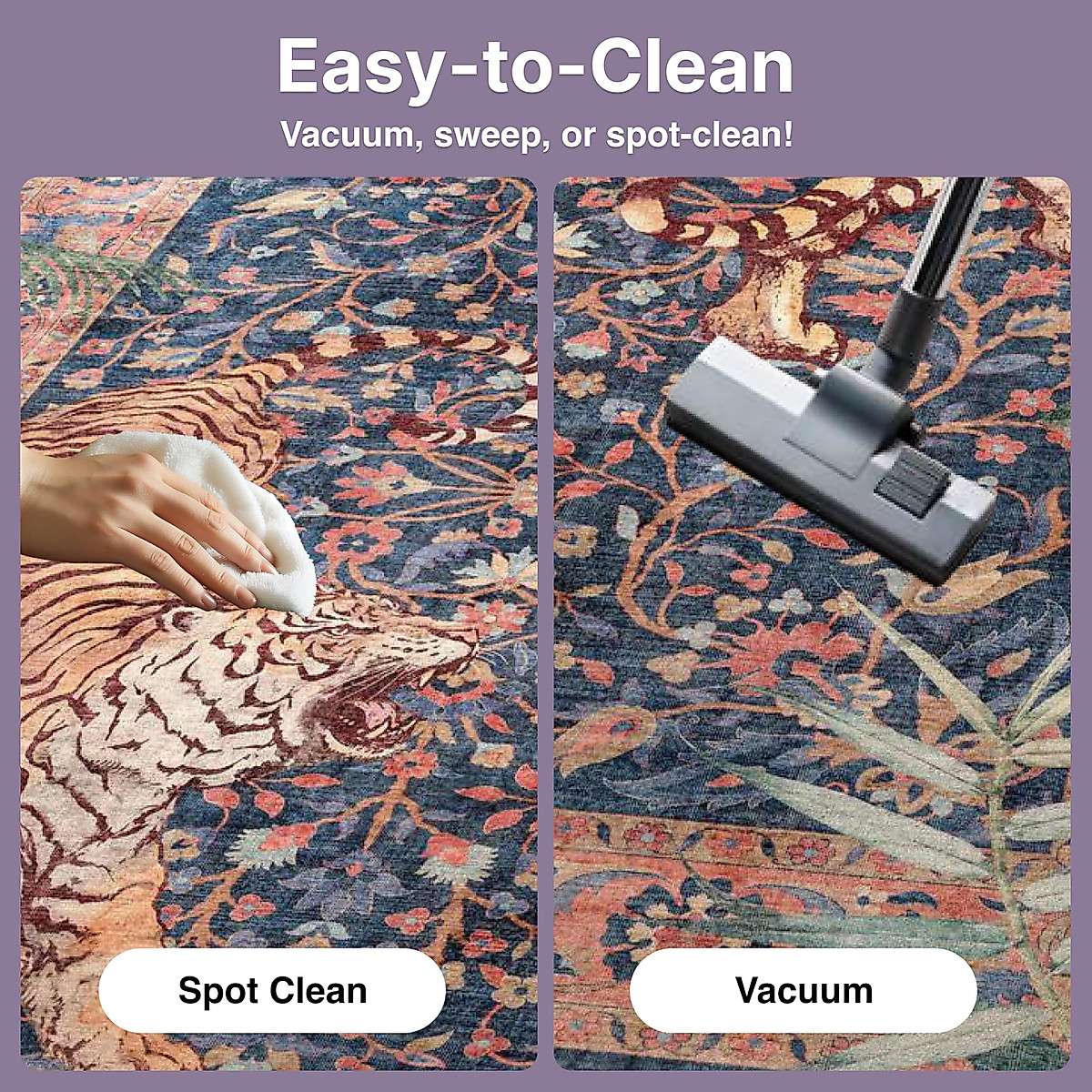 Well Woven Apollo Botanical Tiger Navy Washable Rug – Dining Room & Bedroom, 5'3" x 7'3", Durable