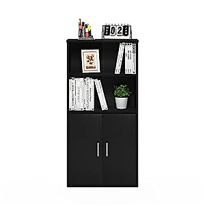 Furinno Pasir Storage Cabinet with 2 Open Shelves and 2 Doors, Black Oak