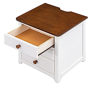 Flieks Wooden Nightstand with USB Charging Ports and Three Drawers,End Table for Bedroom,White+Walnut