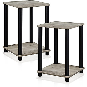 FURINNO Stylish End Table, French Oak Grey/Black,2-Pack (2-99800GYW)
