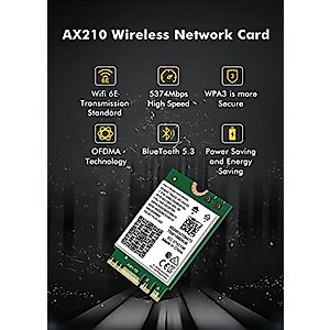 WiFi 6E Wireless Card Intel AX210 NGW Bluetooth 5.3 Tri-Band 5400Mbps Network Adapter for Laptop Support Windows 10/11 (64bit) M.2/NGFF