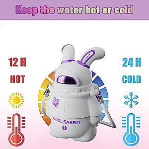 Huisvroe Space Moon Rabbit Stainless Steel Cup Trendy Large Capacity for Kids Ideal for School and Travel Great Gift Option Extraordinary insulation Keeps drinks hot or cold all day(White)