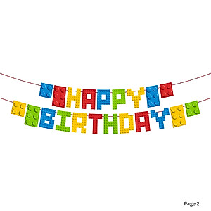 Building Block Deluxe Party Supplies Pack (137 Pieces for 16 Guests) - Brick Party Supplies, Gamer Birthday Decorations, Gamer Party Supplies , Blocks Party Decor, Brick Birthday, Blue Orchards