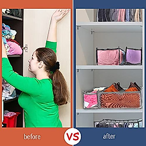 Roowest 24 Pcs Wardrobe Clothes Organizer Closet Organizers Foldable Washable Drawer Dividers for Clothes Drawer Organizer Clothes Jeans Organizer for T-Shirts,Jeans,Pants (6, 7, 11 Grids)