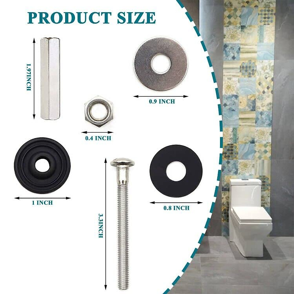 2 Pack Toilet Tank to Bowl Bolt Kits, Universal Heavy Duty Bolts Toilet Bolts with Waterproof Stainless and Rubber Washers Gasket, Nuts Easy to install