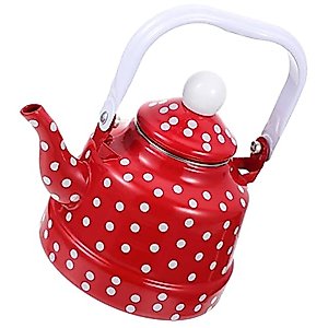 BESTonZON Grandma Gifts Enamel Tea Kettle Stovetop Teapot Polka Dot Enamel on Steel Tea Kettle Water Pot Whistling Tea Kettle with Cool Touch Handle for Home Outdoor 2.5L Red Tea Infuser
