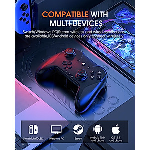 Wireless Switch Pro Controller, Bluetooth Controller Compatible for Switch/Lite/OLED/PC/IOS/Android/iPhone/Phone/Steam/Mac/iPad/TV,Support Macro Programmable/6-Axis/Wakeup/Turbo/Vibration Screenshot (HD-6500 Black)