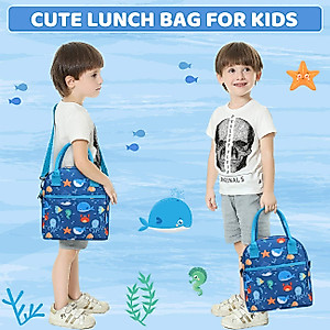 VASCHY Lunch Box Bag for Kids, Insulated Lightweight Lunch Tote for Children Boys and Girls School Daycare Kindergarten Ocean