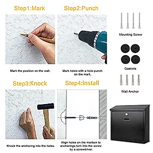 xydled Mail Boxes with Key Lock,Locking Mailbox Wall Mounted,Security Mailbox with Lock and Key,Large Capacity,Steel Cover Metal Postbox for House,14.2X 4X 12.6 Inch, Black
