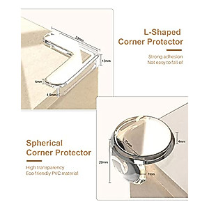 24 Pcs Table Corner Protector Baby Safety, Includes 12 Pcs Thickened L-Shaped Baby Proofing Corner Guards and 12 Pcs Spherical Corner Bumpers for Furniture